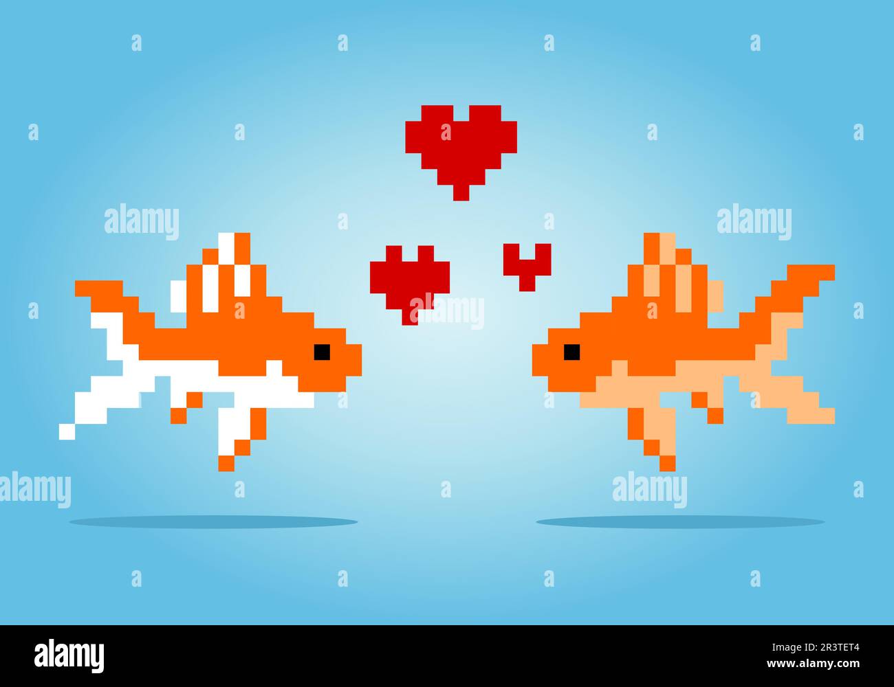 8 bit pixel golden fish. Animal for game assets and cross stitch patterns in vector ...