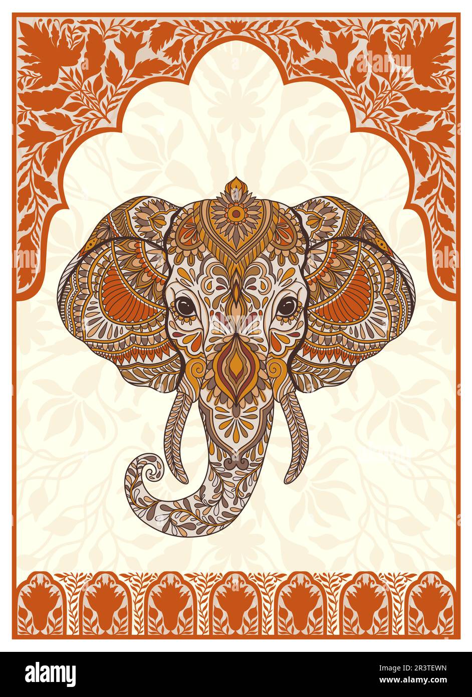 Elephant head in arch historical style. Sacred animal of Mughal and ...