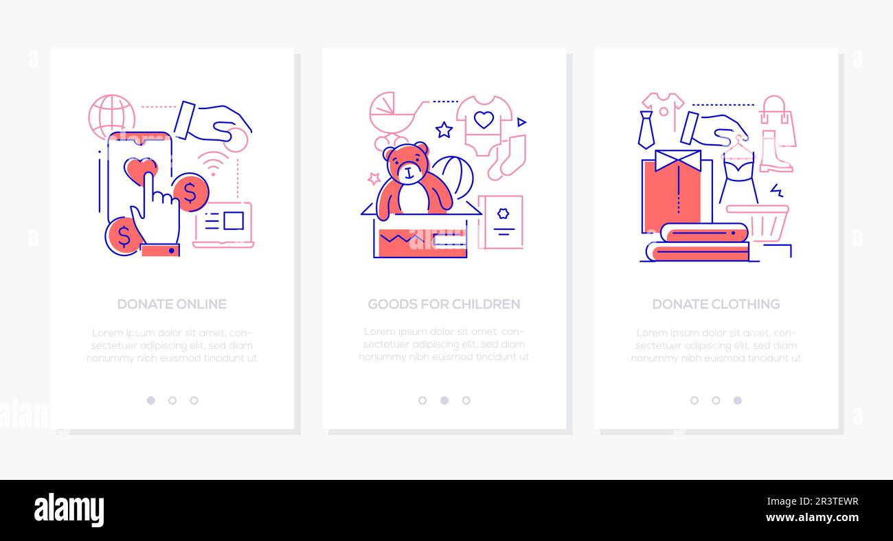 Online donation and charity - line design style banners set Stock ...