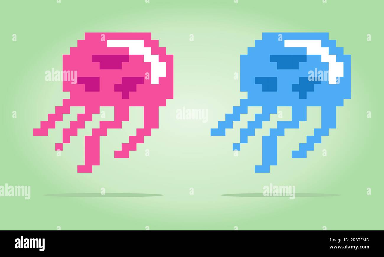8 bit pixel Jellyfish. Animal for game assets and cross stitch patterns ...