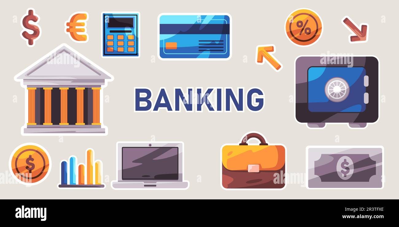 Banking financial economy sector icon set sticker illustration of ...
