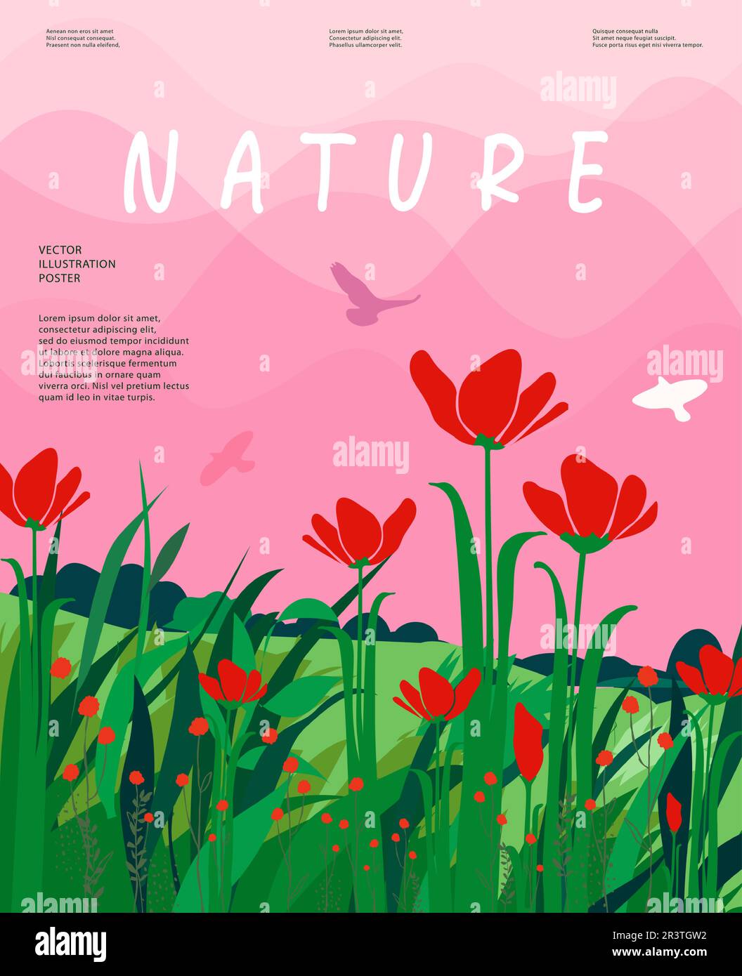 Nature and landscape. Vector illustration of mountains, Trees, plants ...
