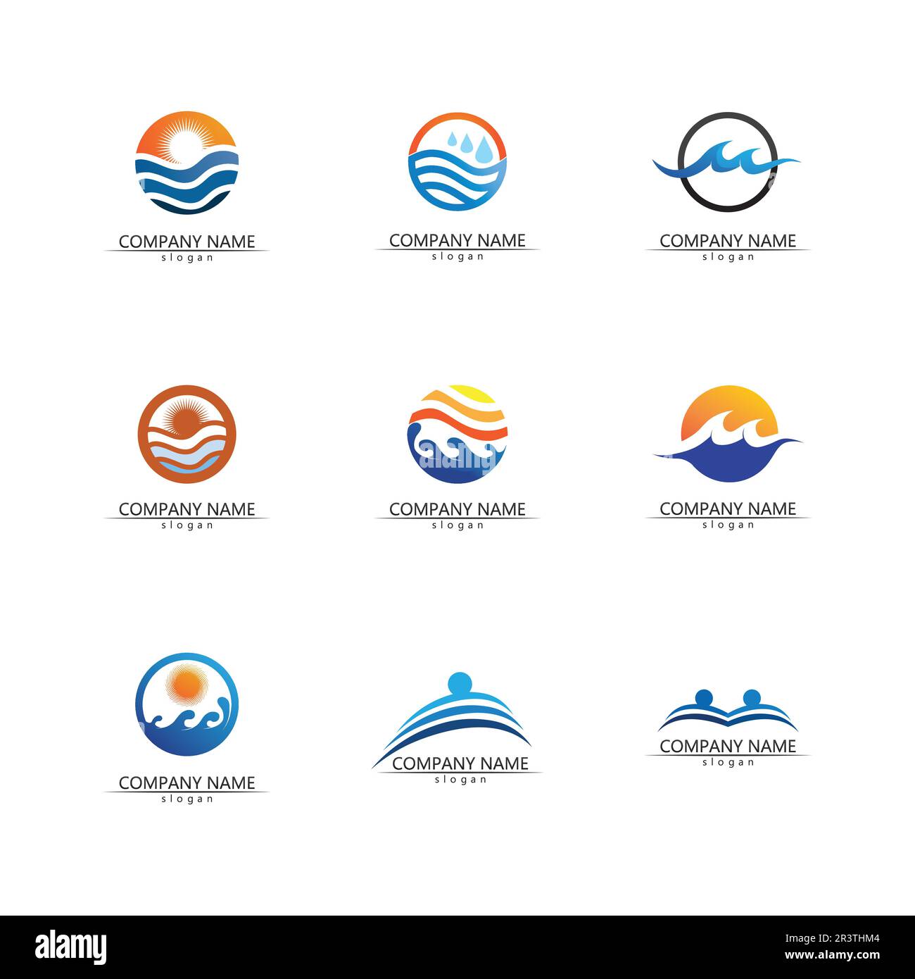 wave logo Isolated round shape logo. Blue color logotype. Flowing water ...