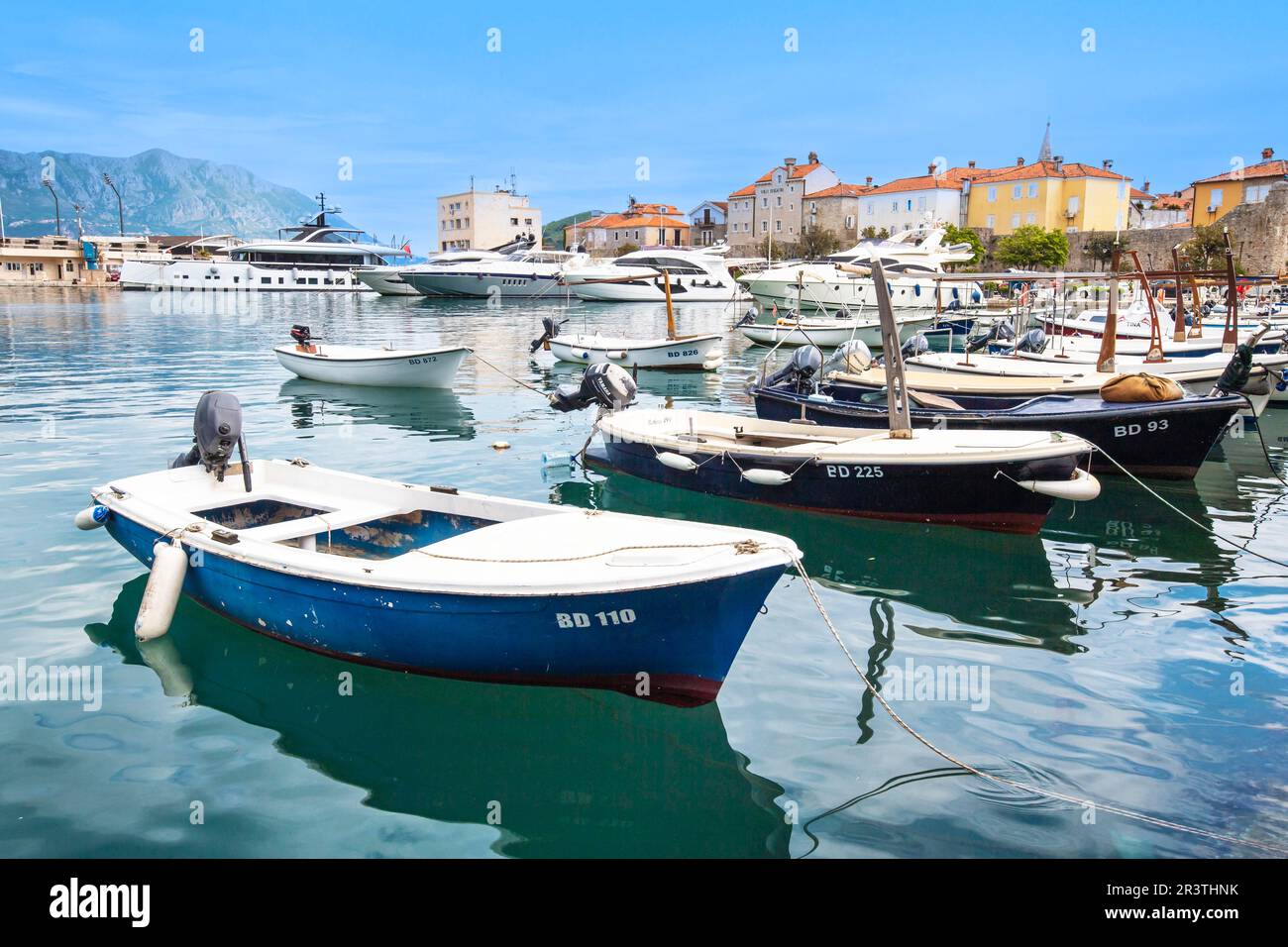 Boats and yachts in the harbour, Old Town, Budva, Montenegro Stock ...