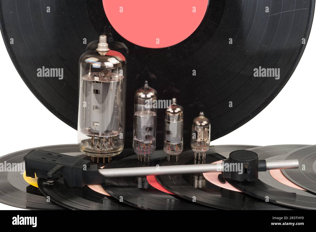 Vintage vacuum tubes with vinyl record Stock Photo - Alamy