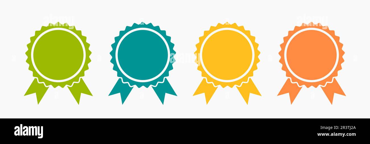 Round award badges with ribbons labels set, flat design icons. Vector ...