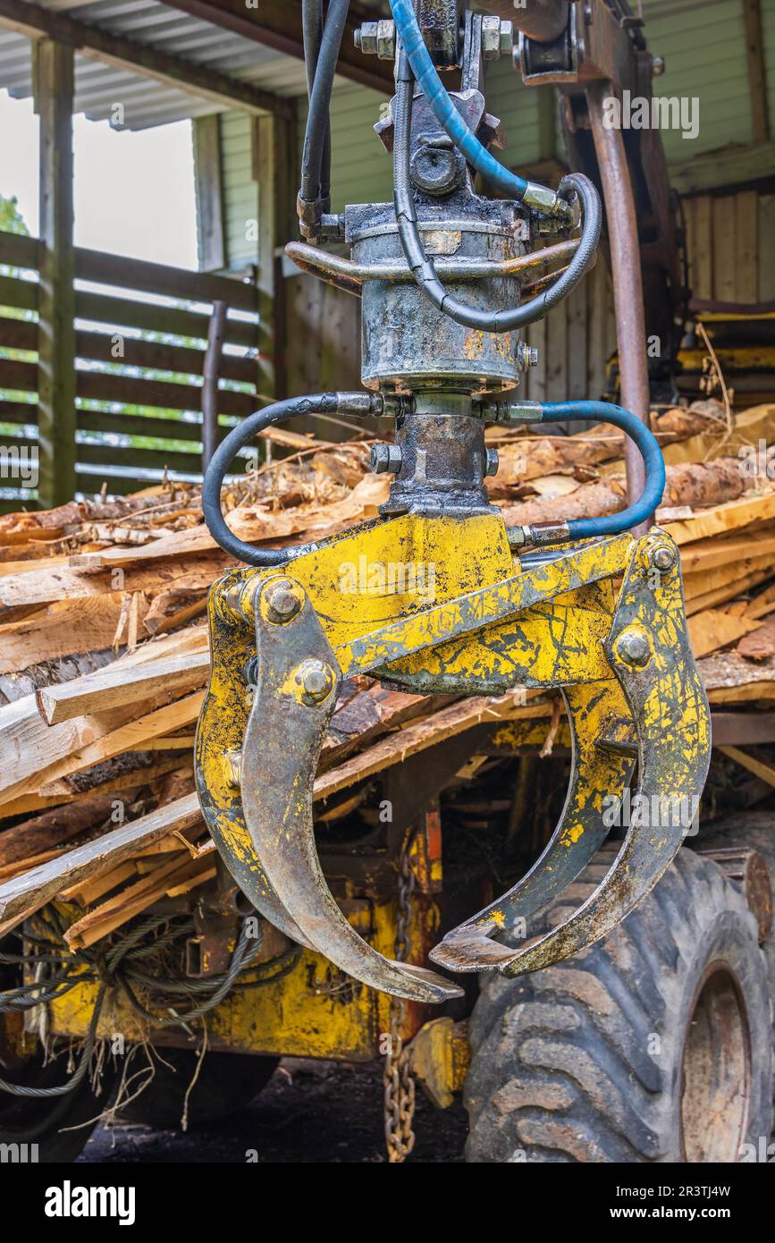 Machine Crane on a forestry vehicle forwarder to lifting logs Stock ...