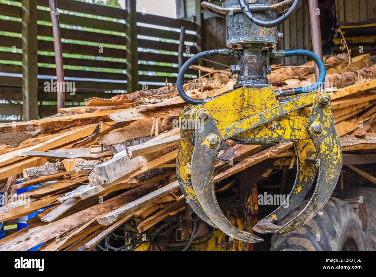 Machine Crane on a forestry vehicle forwarder to lifting logs Stock ...
