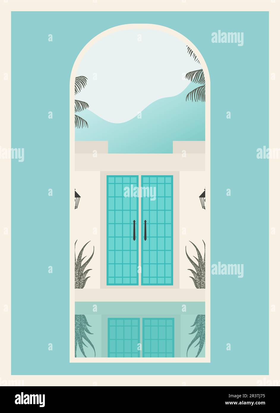 Window view with resort landscape, luxury villa minimalist architecture ...