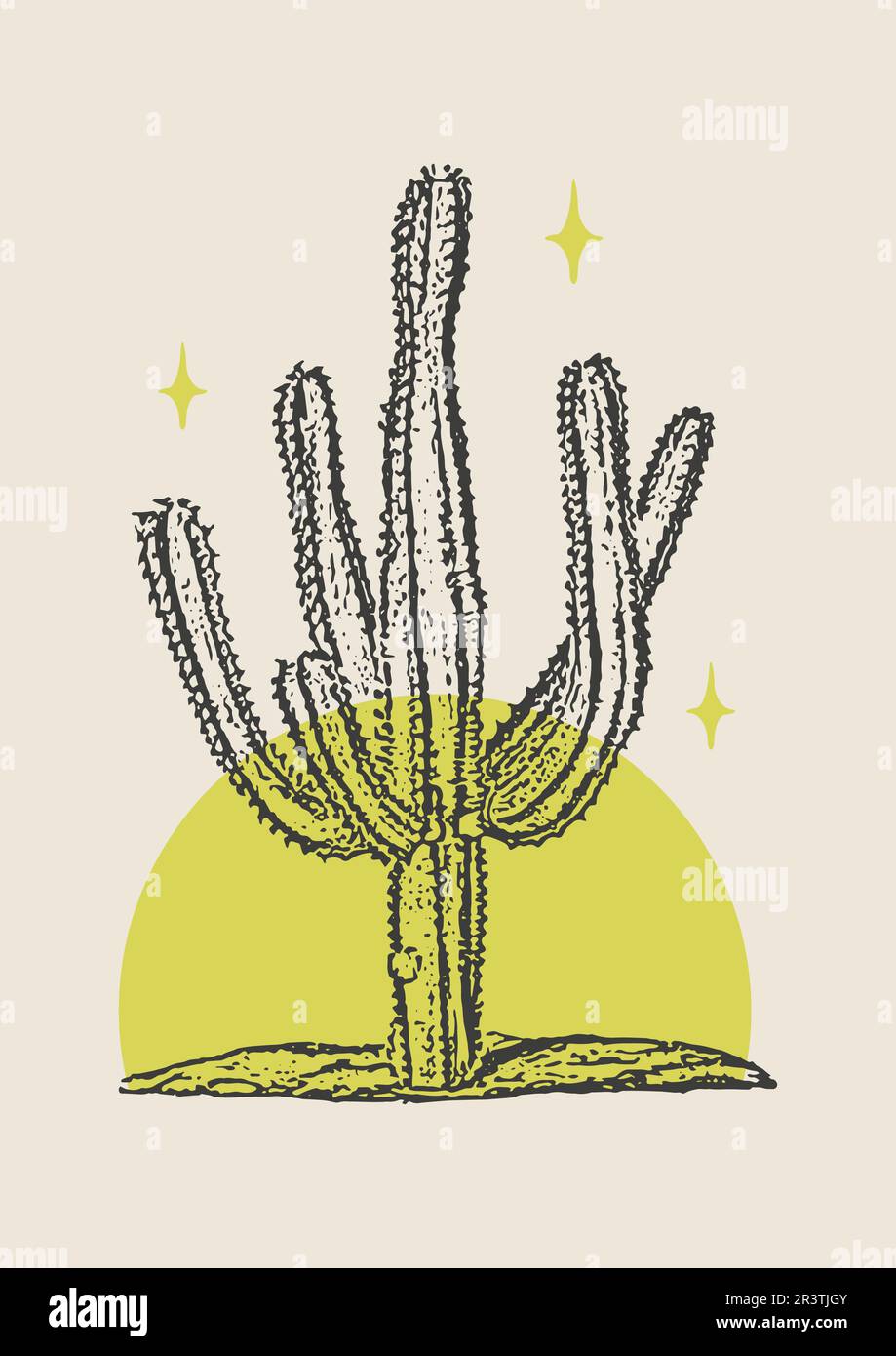 Cactus illustration wild west desert vintage design. Sahuaro plant ...