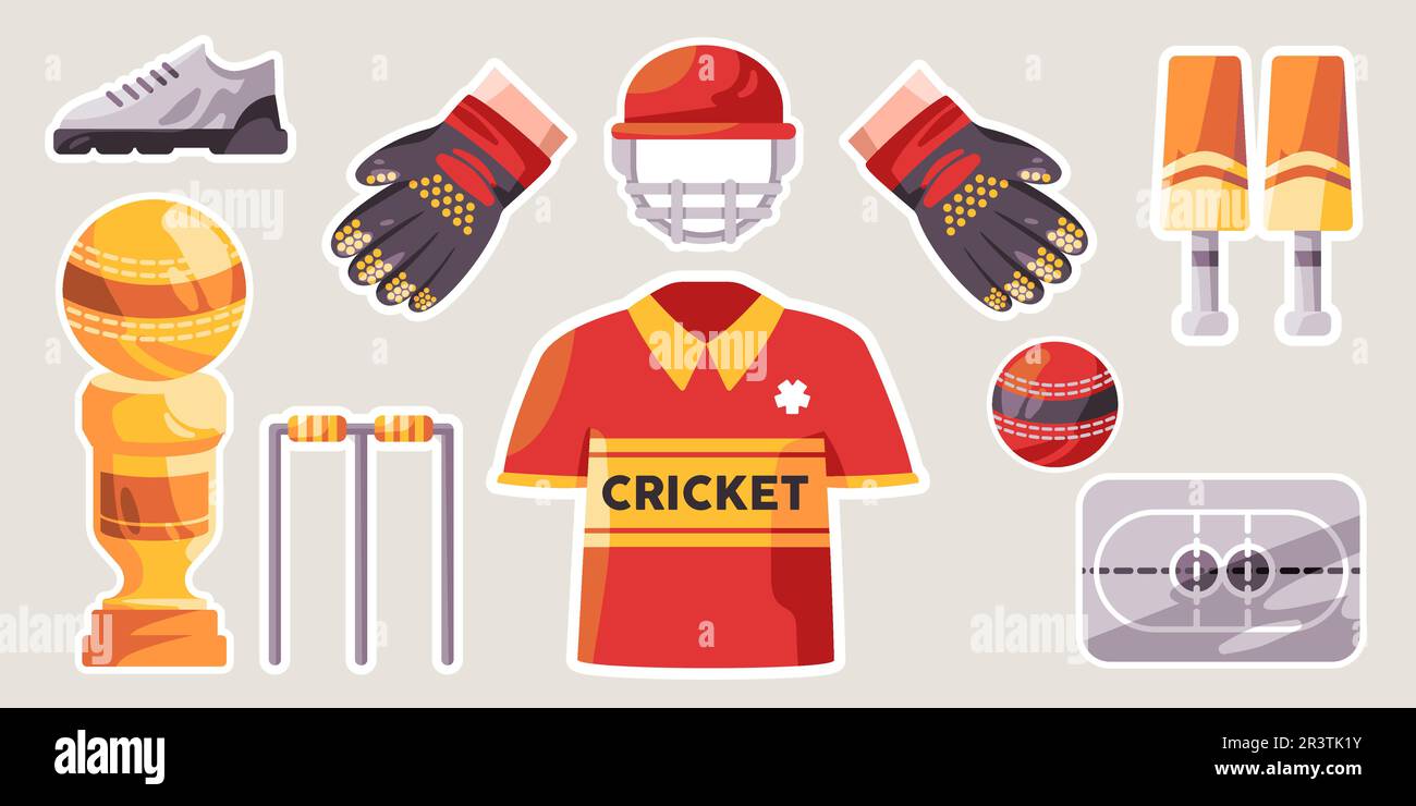 Cricket sport tournament championship object icon collection set ...