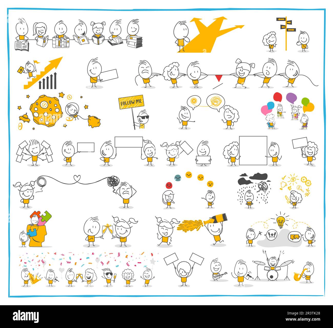 Stick figures. Business life, education, celebration, hobby. Isolated ...