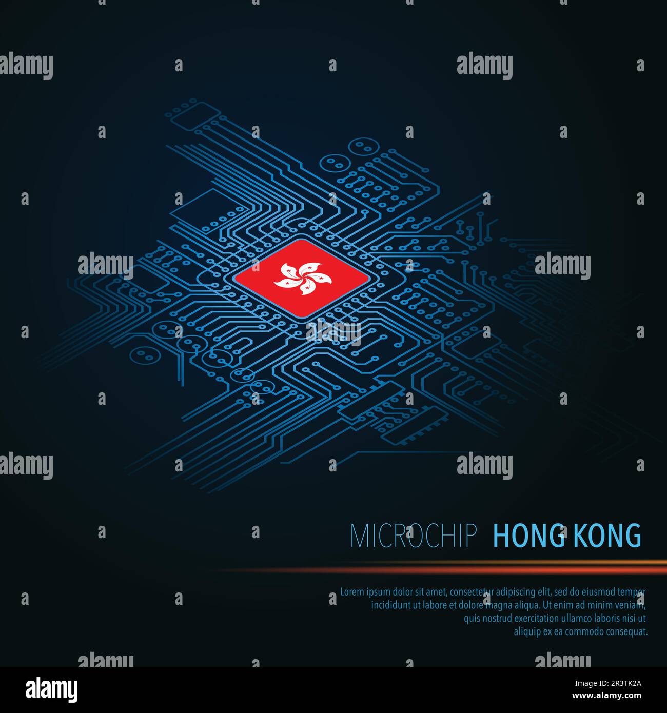 Electric circuit perspective Hong Kong blue microchip Stock Vector ...