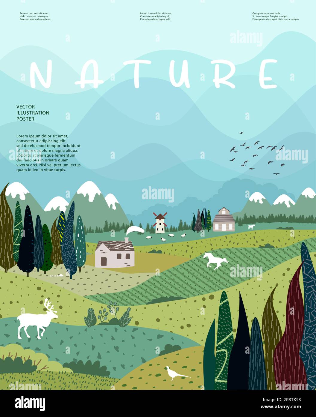 Beautiful countryside, nature and landscape. Vector illustration of ...