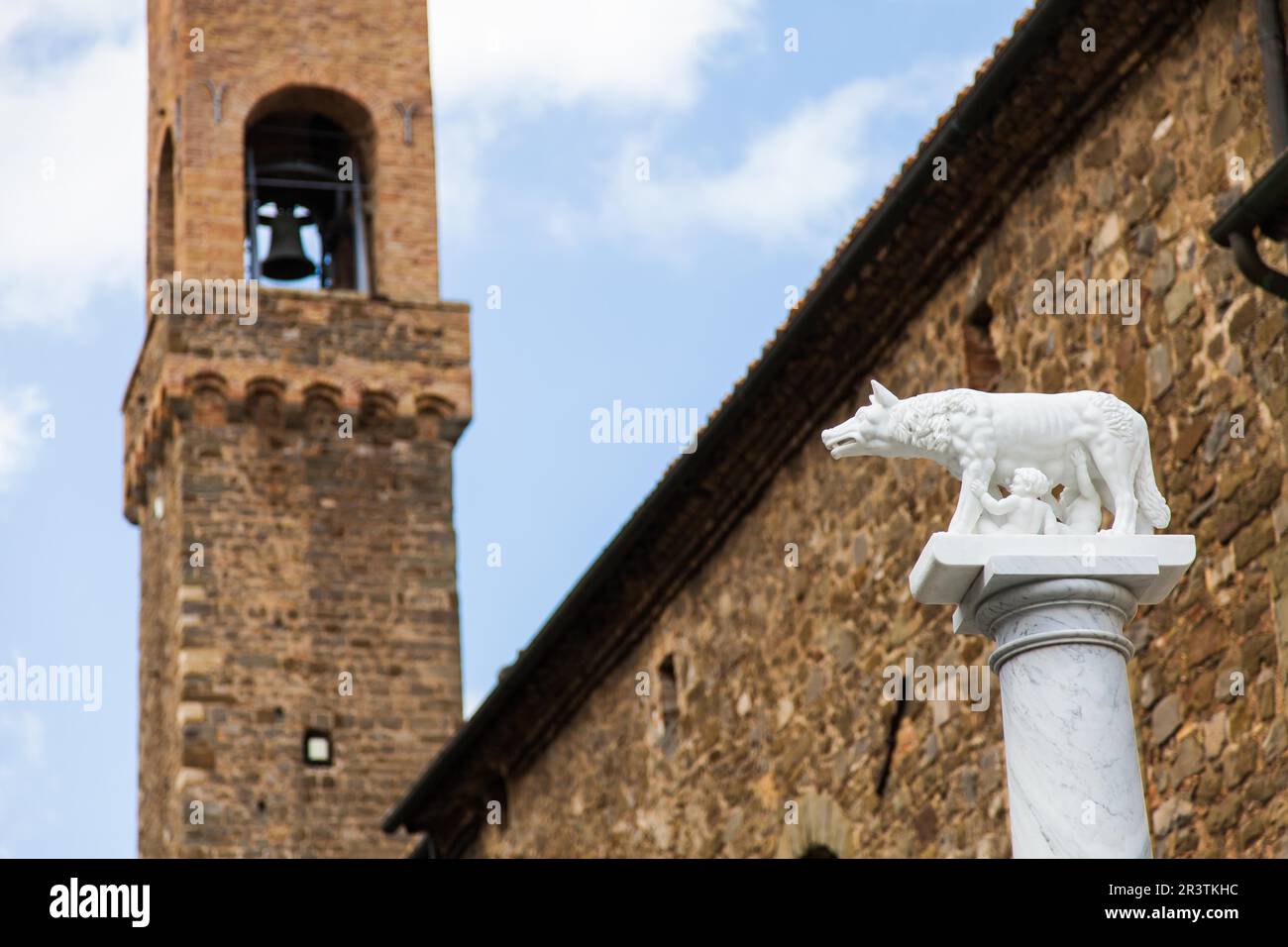 Tuscany, Italy. Statue of the legendary wolf with Romolo and Remo ...