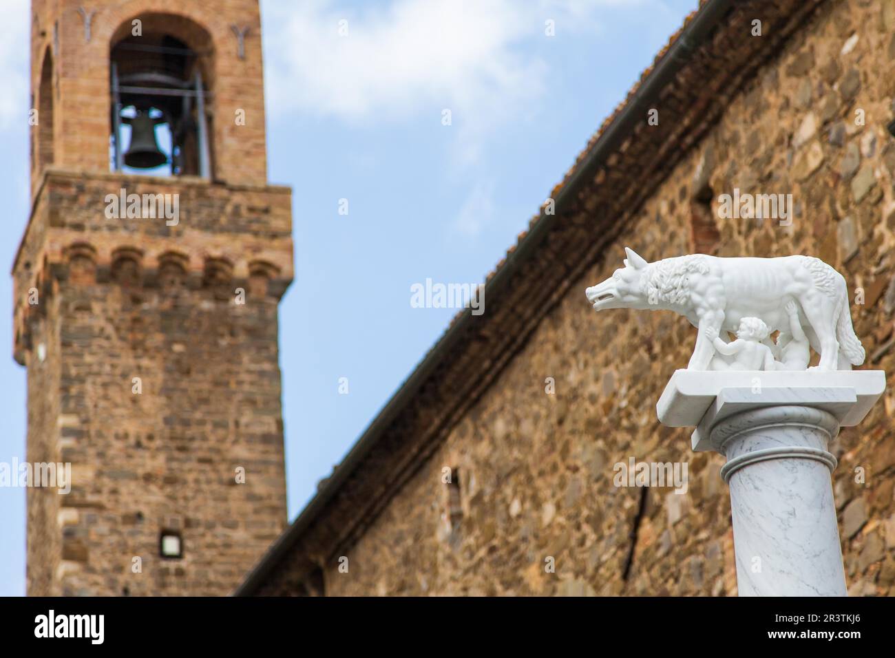 Tuscany, Italy. Statue of the legendary wolf with Romolo and Remo ...
