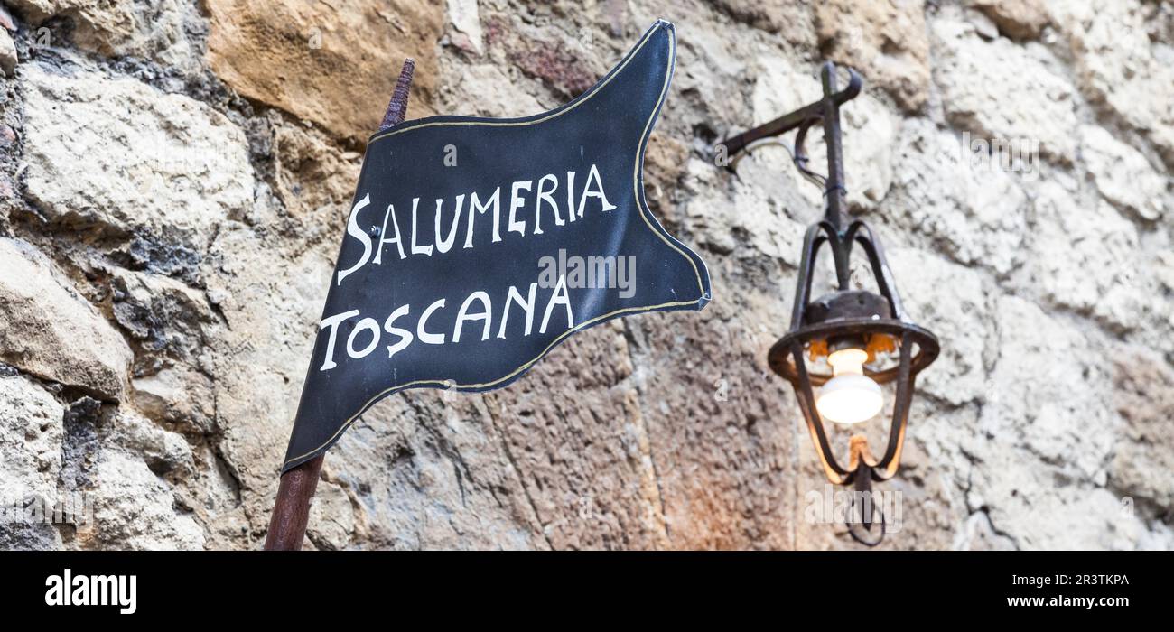 Tuscany, Italy. Traditional butchery streetsign on a old wall Stock ...