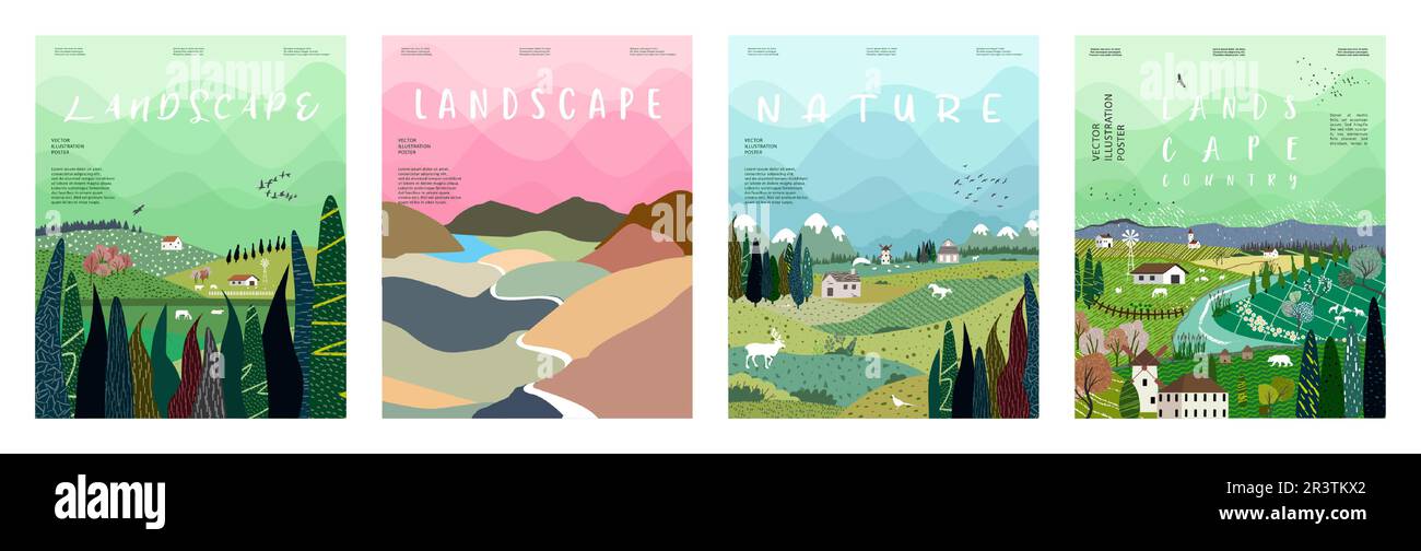 Beautiful countryside, nature and landscape. Vector illustration of ...