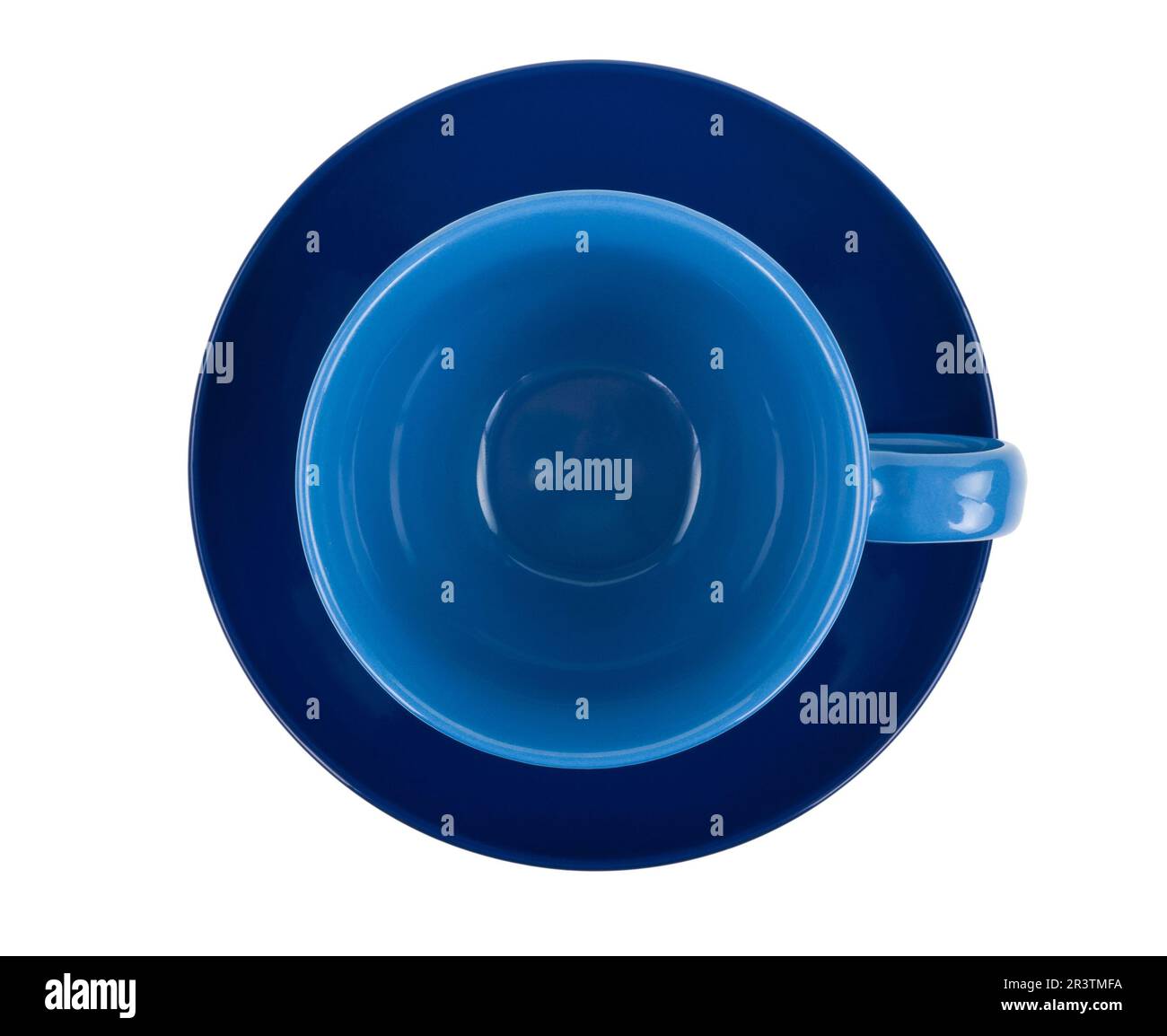 Blue round empty tea cup on a saucer Stock Photo - Alamy