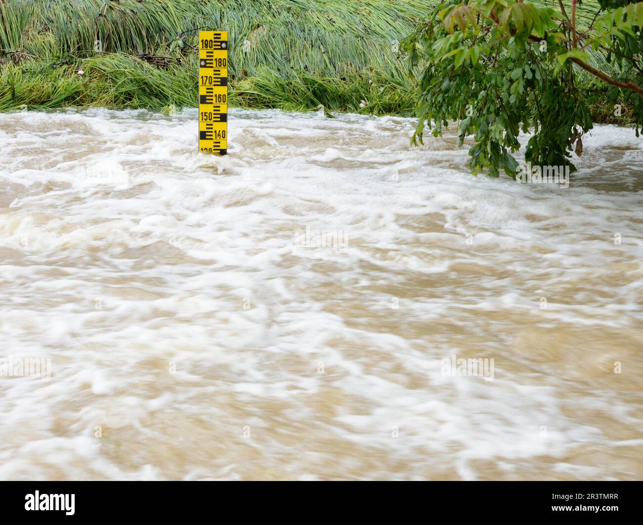 Water level at an overflowing river Stock Photo - Alamy