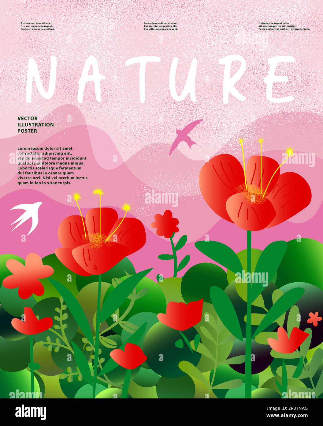 Nature and landscape. Vector illustration of mountains, Trees, plants ...