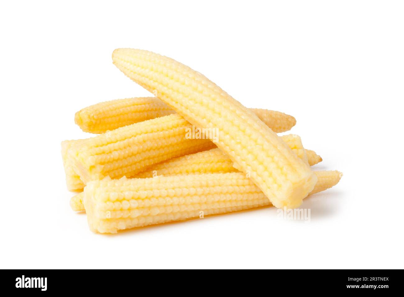 Pickled small flexible corn isolated on white Stock Photo - Alamy