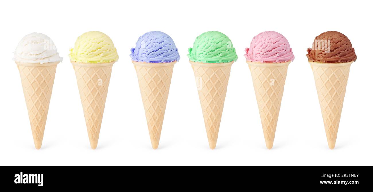 set of ice cream with cone on white background Stock Photo - Alamy