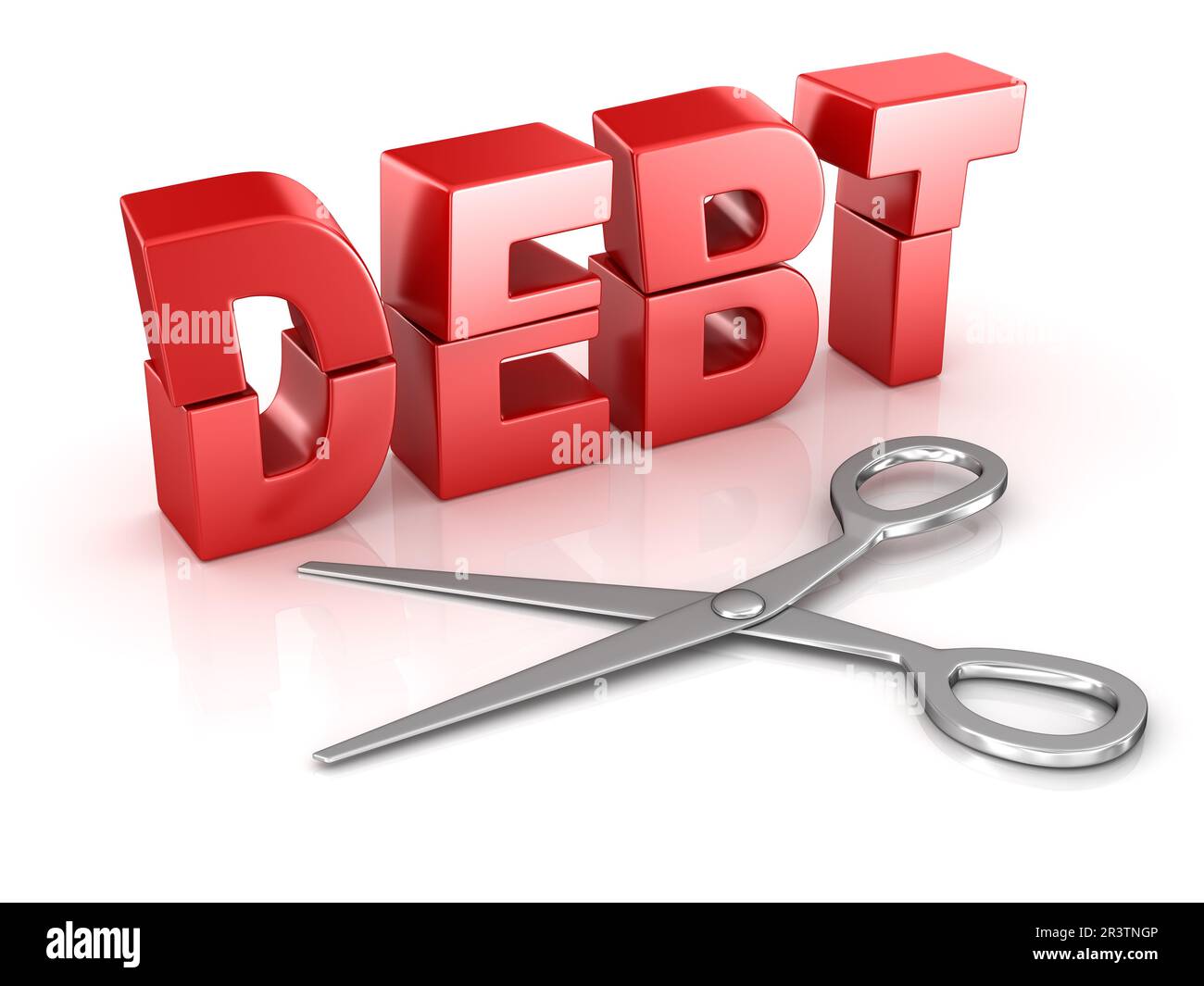 Scissors cut debt word Stock Photo - Alamy