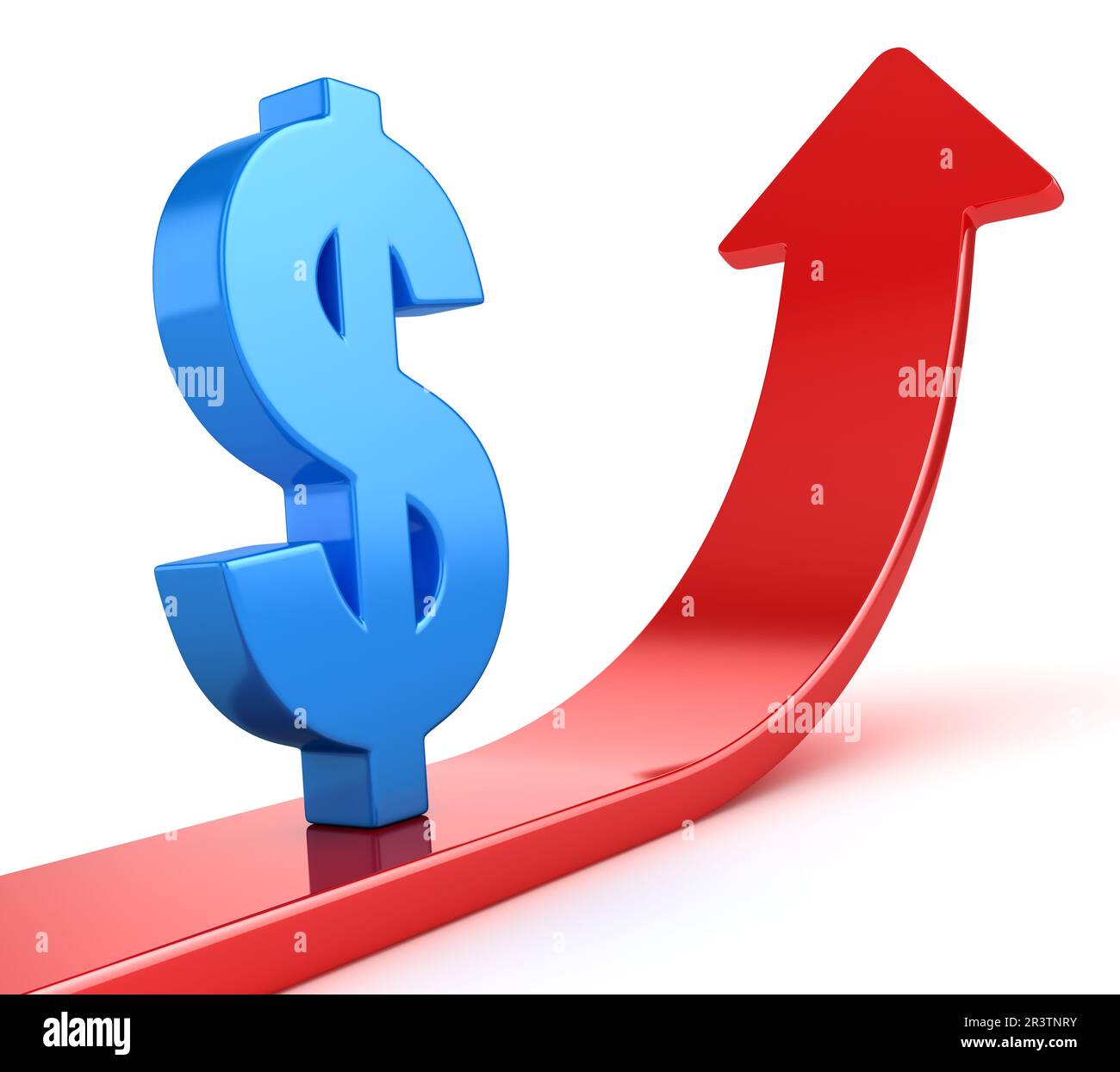 Blue Dollar Symbol on Red Arrow Stock Photo - Alamy