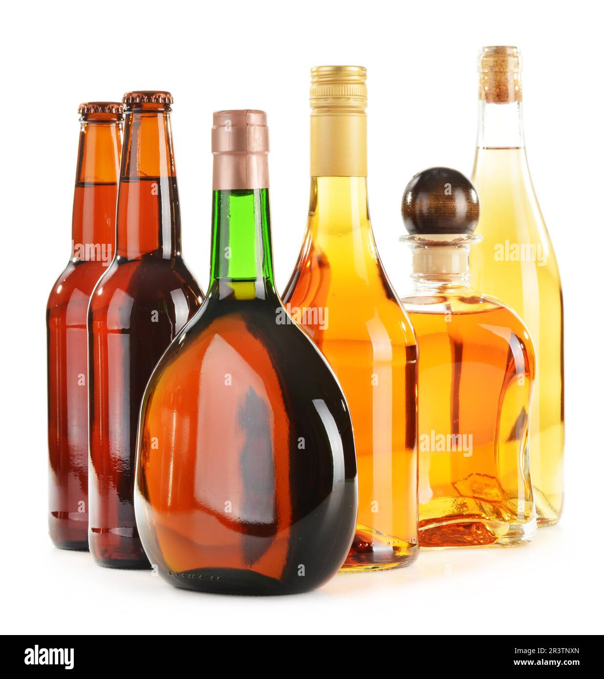 Assorted alcoholic beverages isolated on white background Stock Photo ...