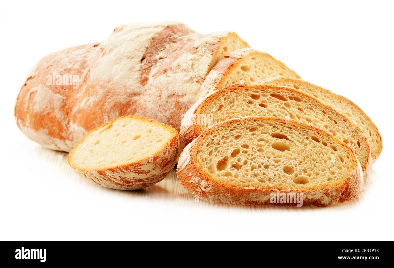 Composition with loafs of bread isolated on white background Stock ...