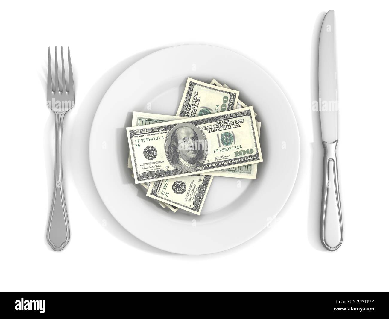 Dollar Bank Notes on White Plate Stock Photo - Alamy