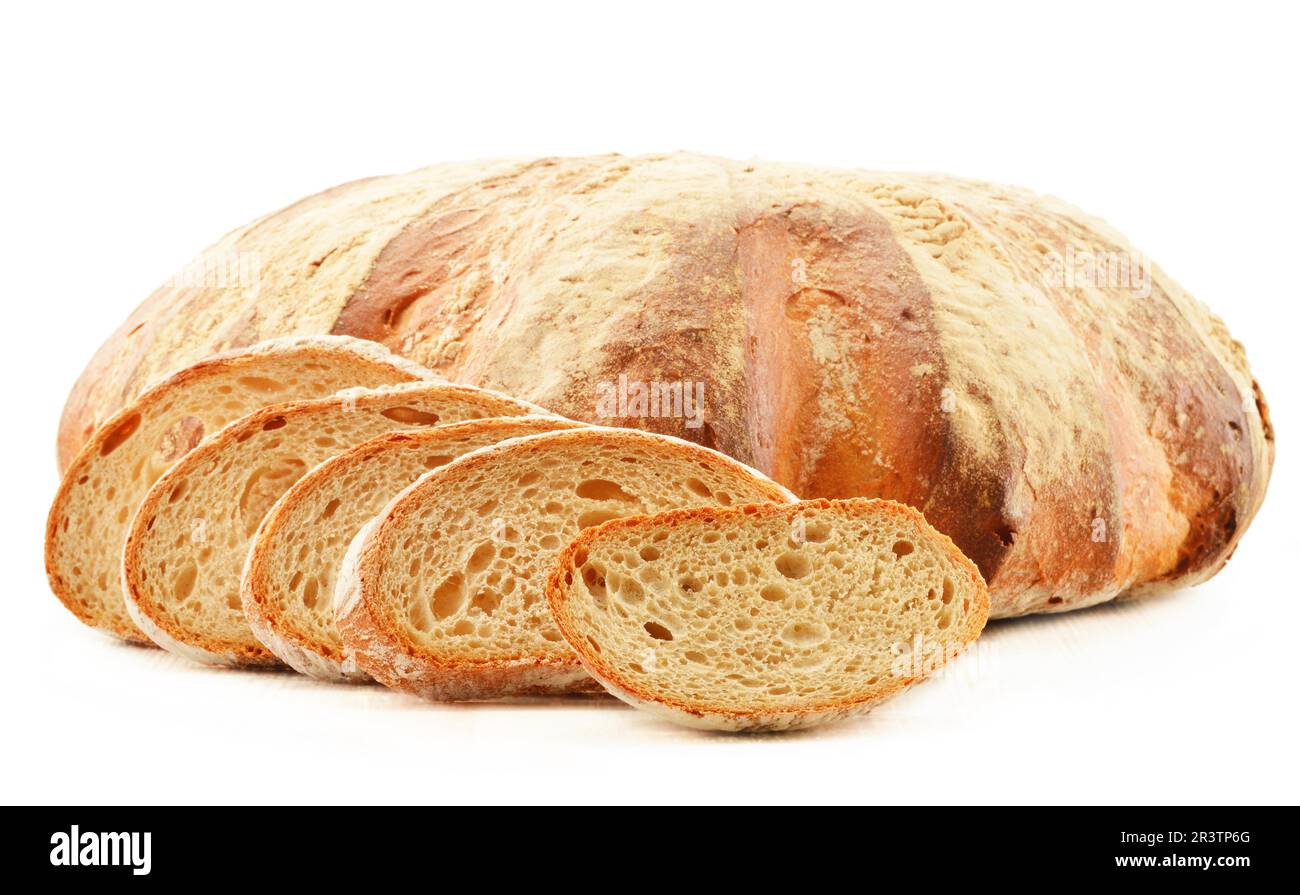 Composition with loafs of bread isolated on white background Stock ...