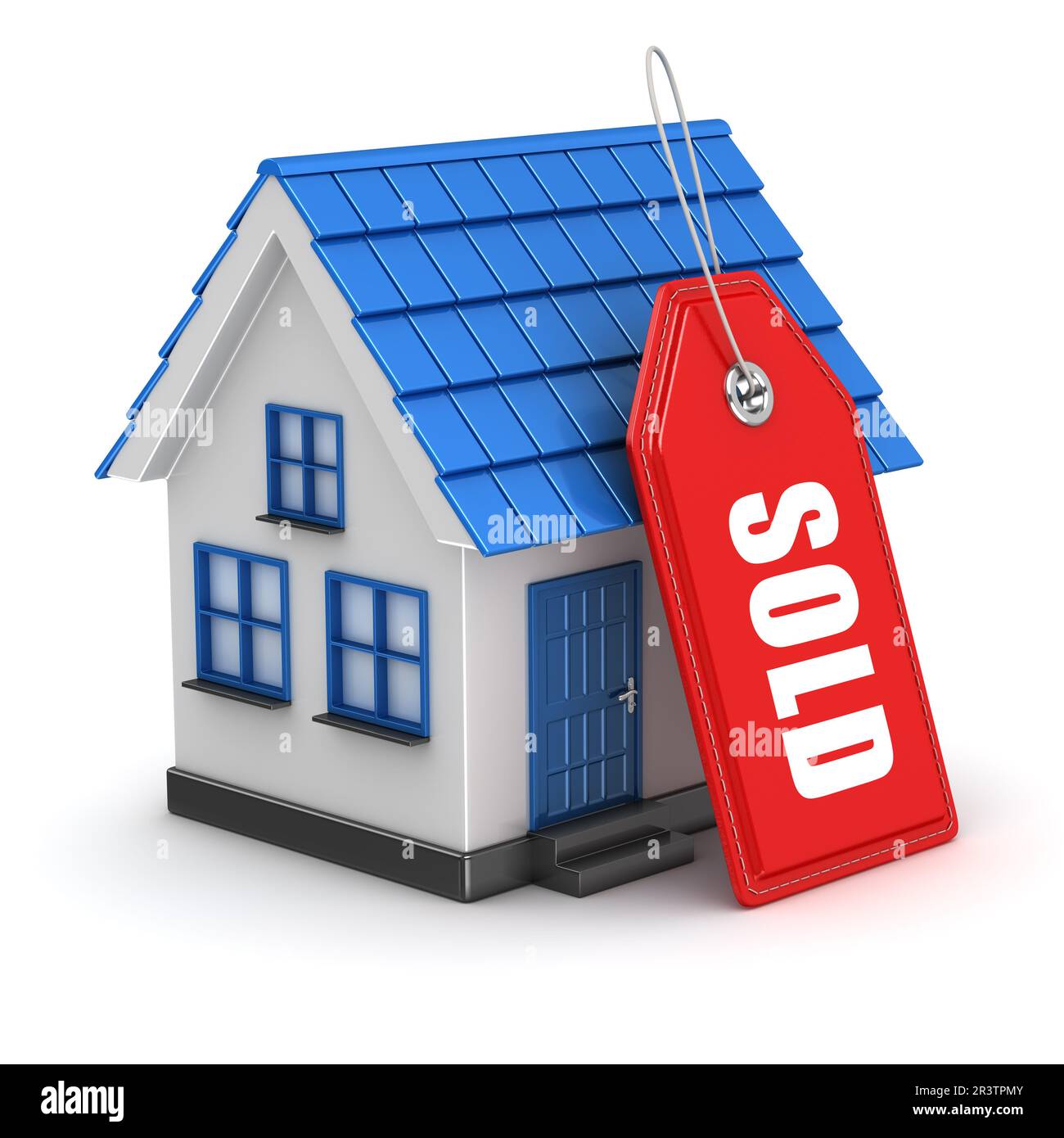 3d blue house and sold tag Stock Photo - Alamy