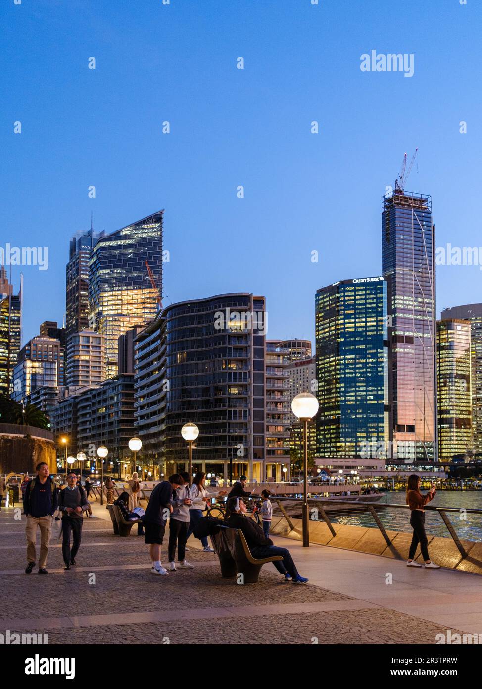 Circular Quay at sunset, Sydney Skyline, Sydney, Australia Stock Photo ...
