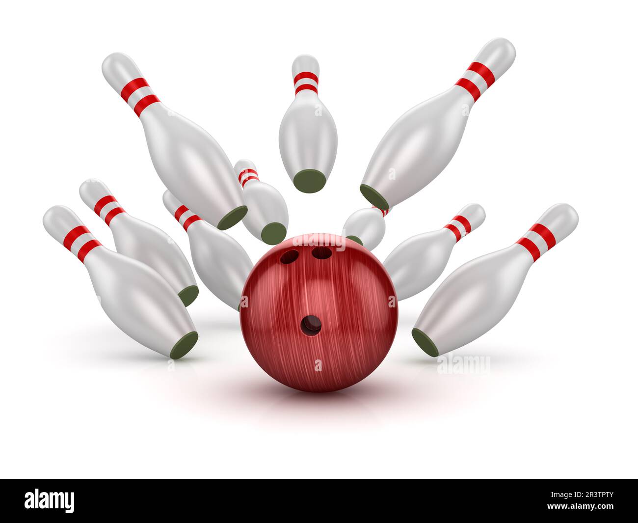 Bowling Ball Crashing Into the Pins Stock Photo - Alamy