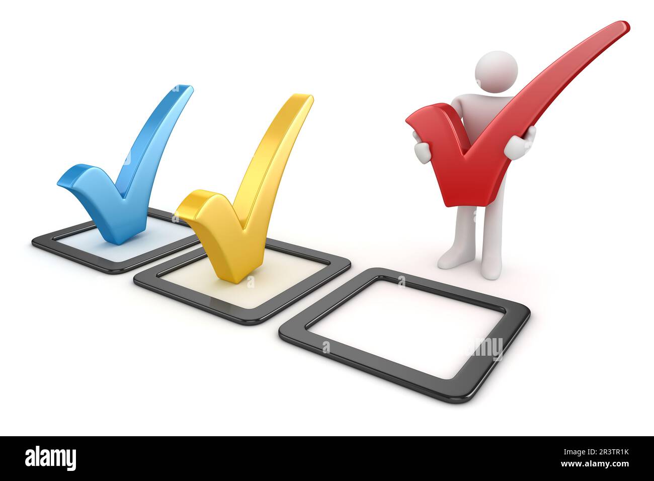 3d white man and colorful checkmark symbol Stock Photo - Alamy