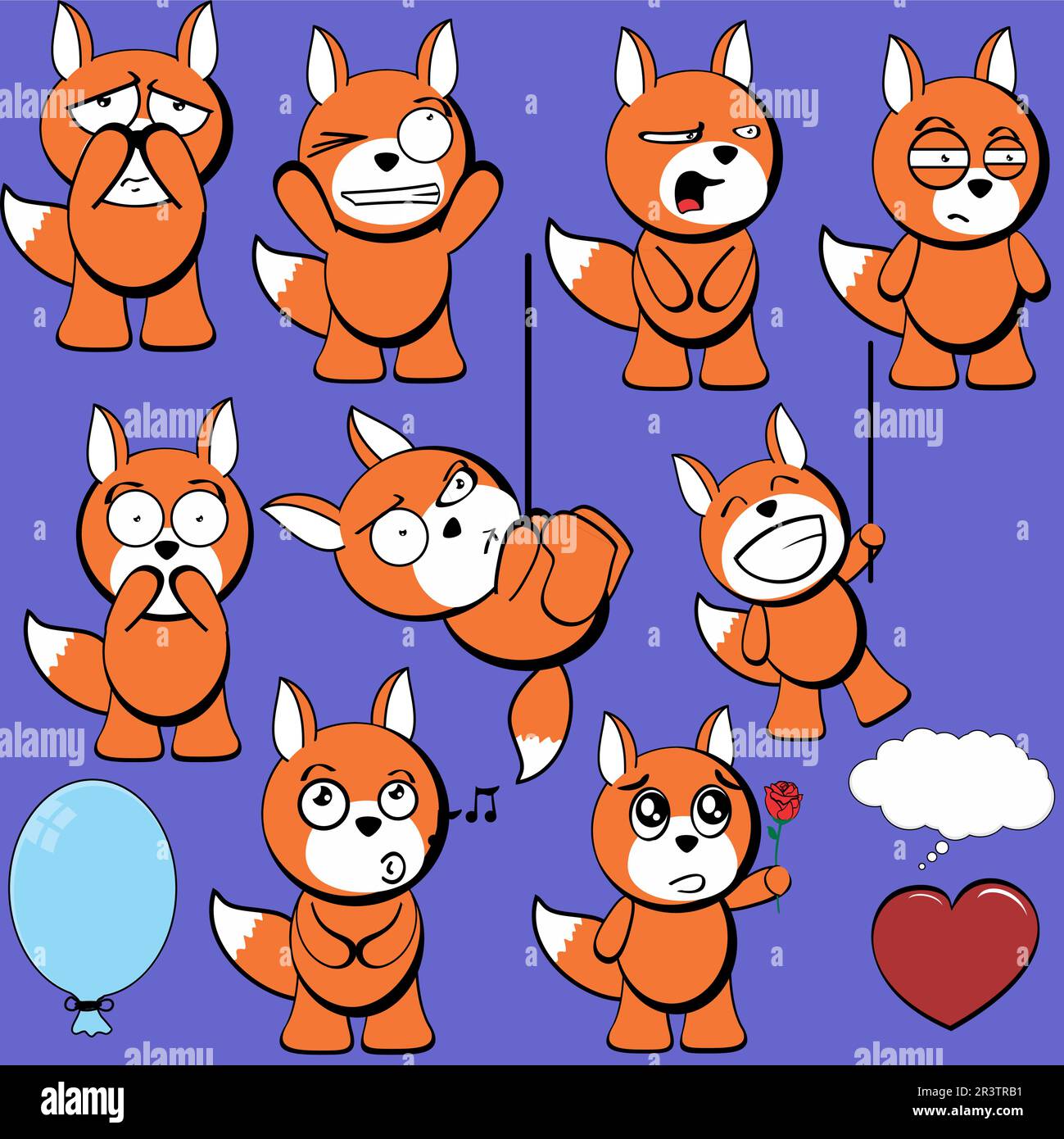 fox cartoon sticker expressions pack collection in vector format Stock ...