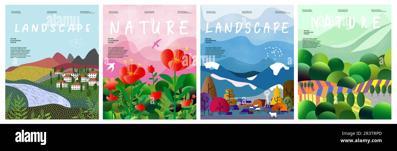 Nature and landscape. Vector illustration of mountains, Trees, plants ...