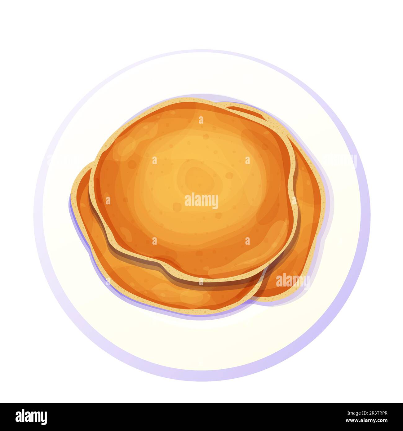 Pancakes stack top view in plate in cartoon style isolated on white ...