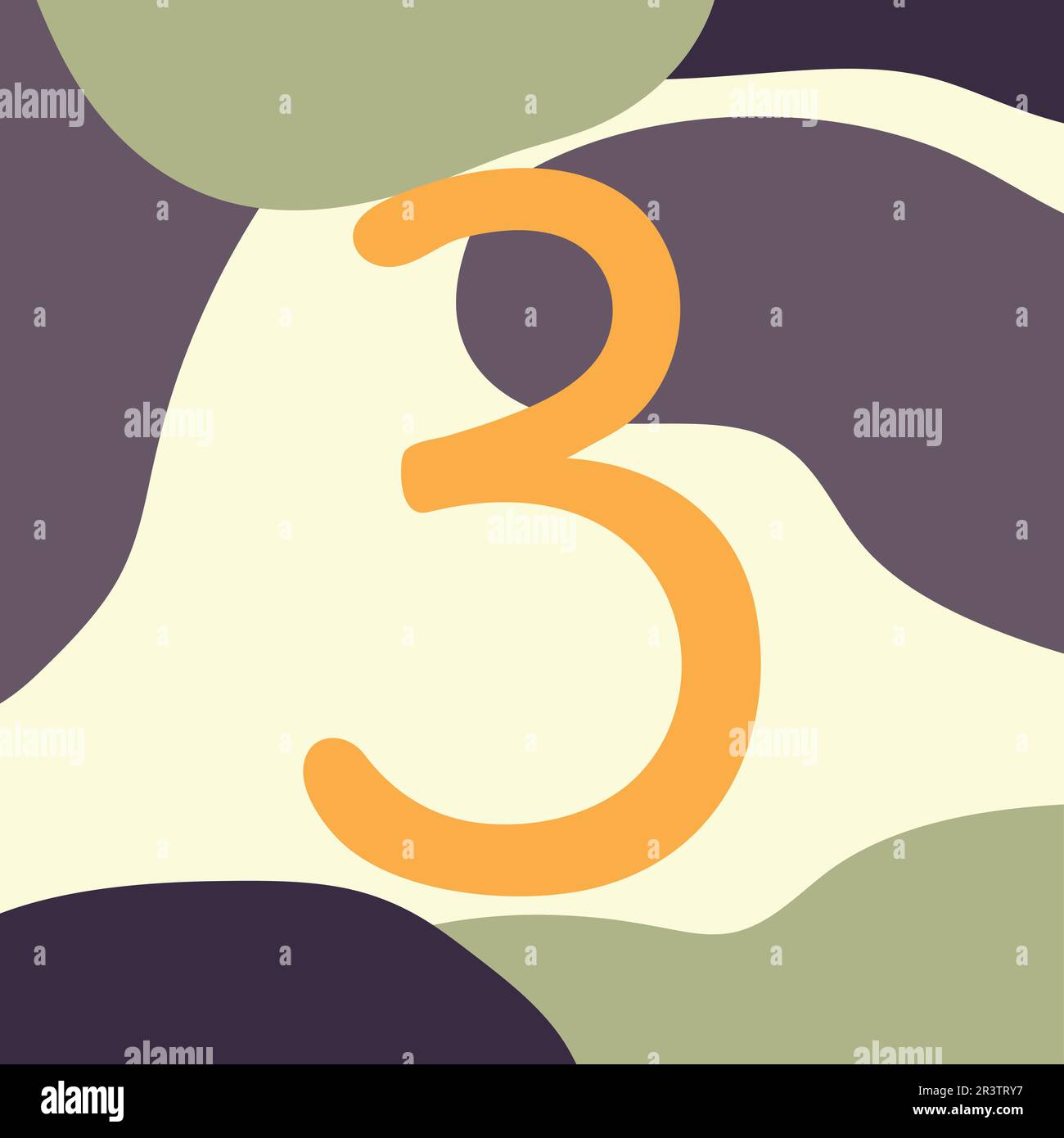 Hand drawn background with number three and abstract shapes. Vector ...