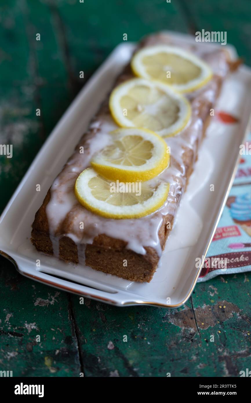 Food photography, lemon cake with lemon slices and sugar icing Stock ...