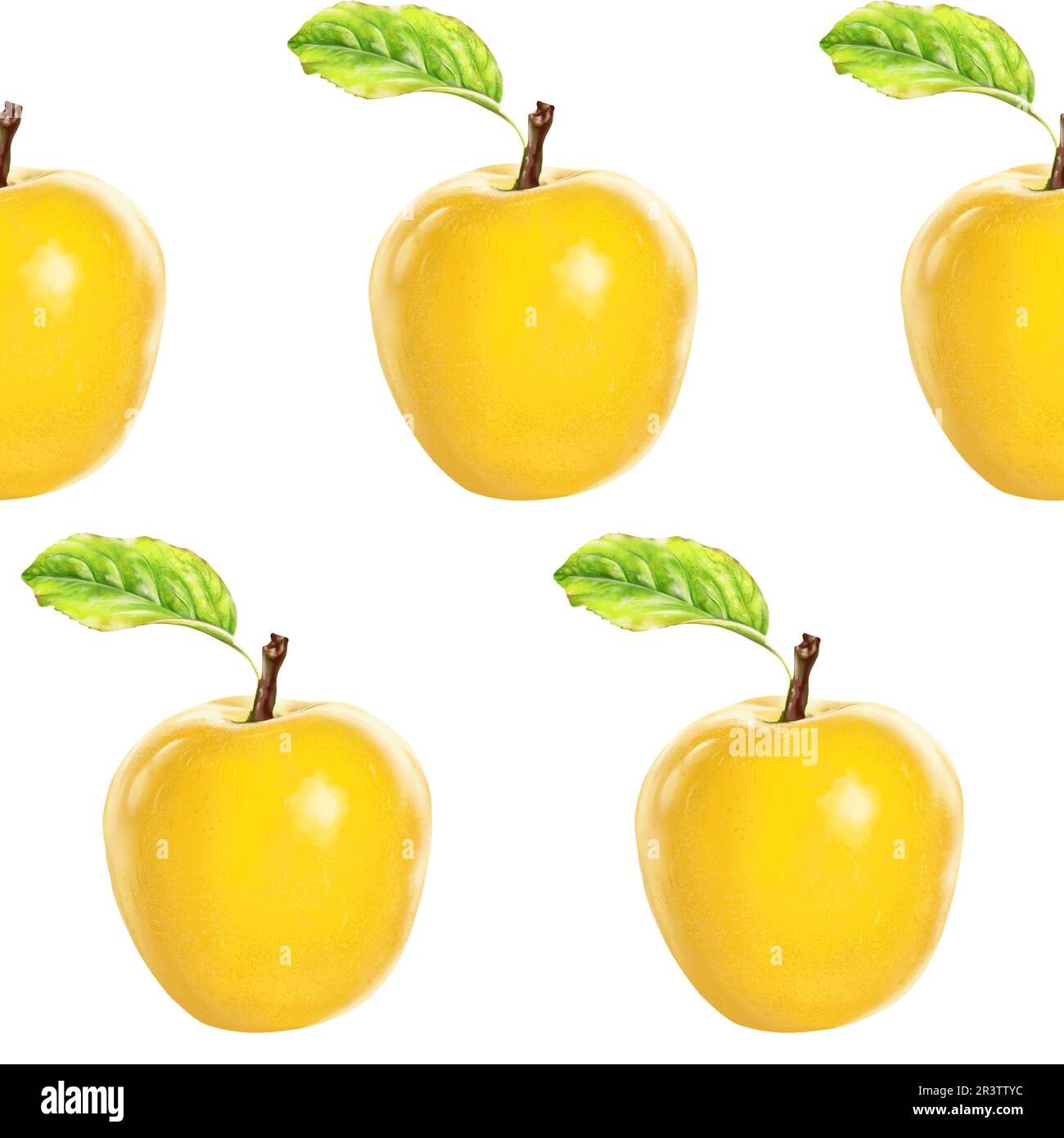 Illustration realism seamless pattern fruit apple yellow color on a ...