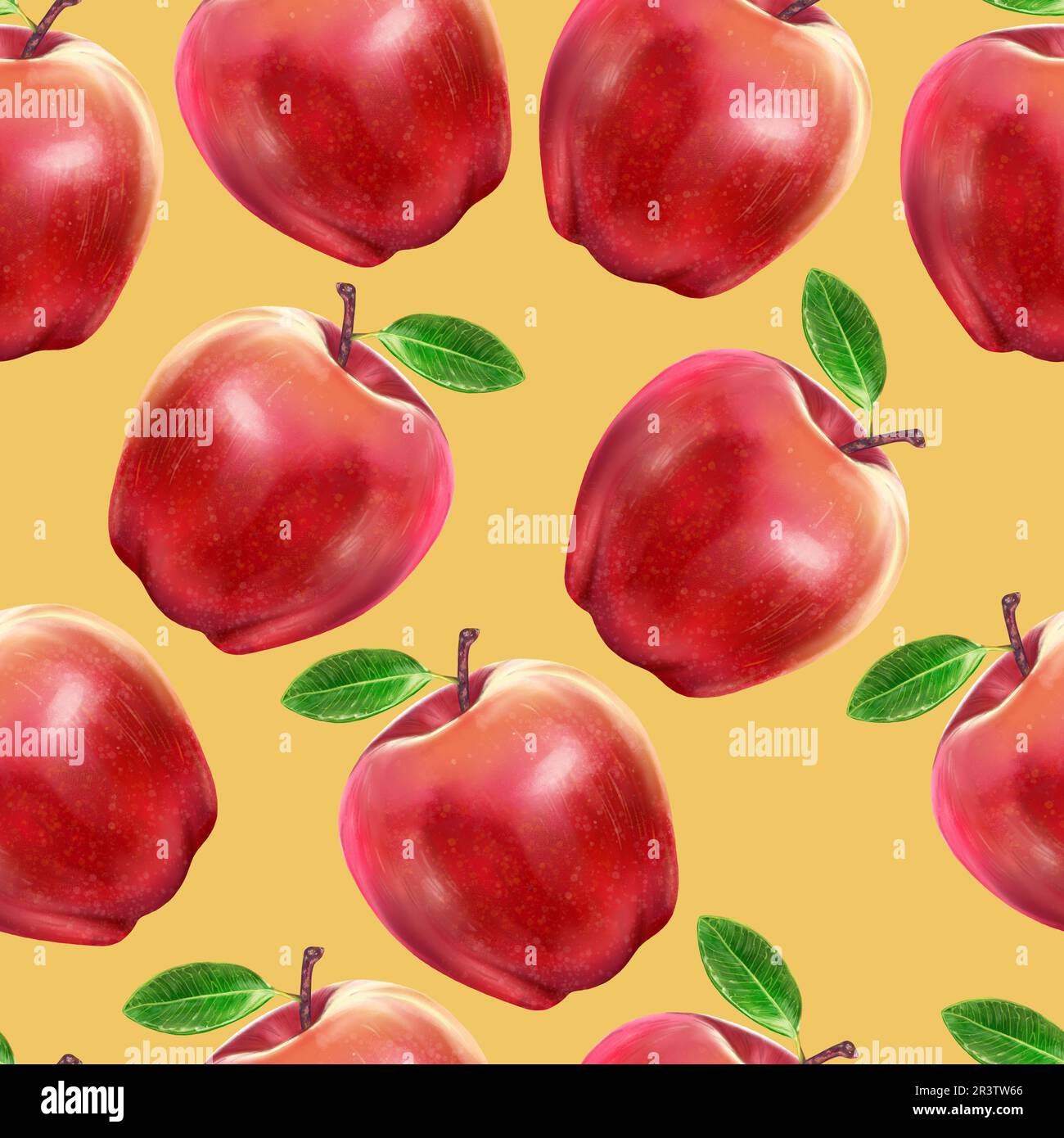 Illustration realism seamless pattern fruit apple red color on yellow ...