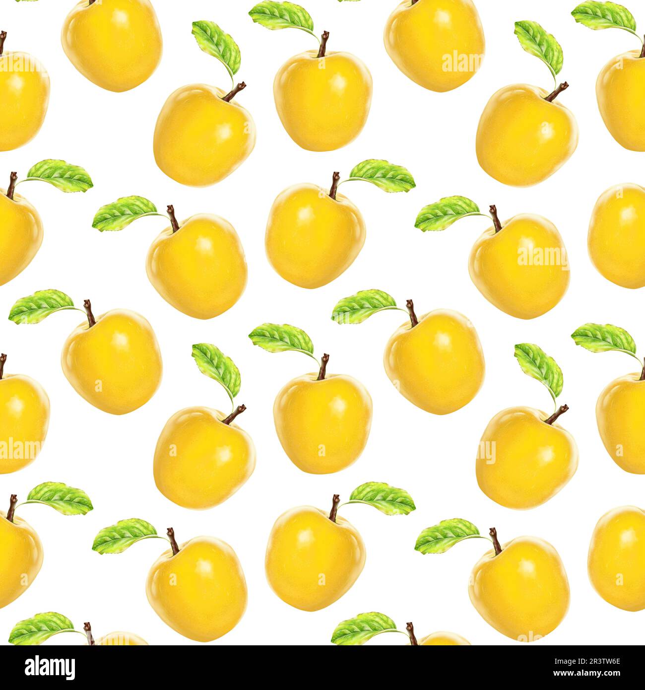 Illustration realism seamless pattern fruit apple yellow color on a ...