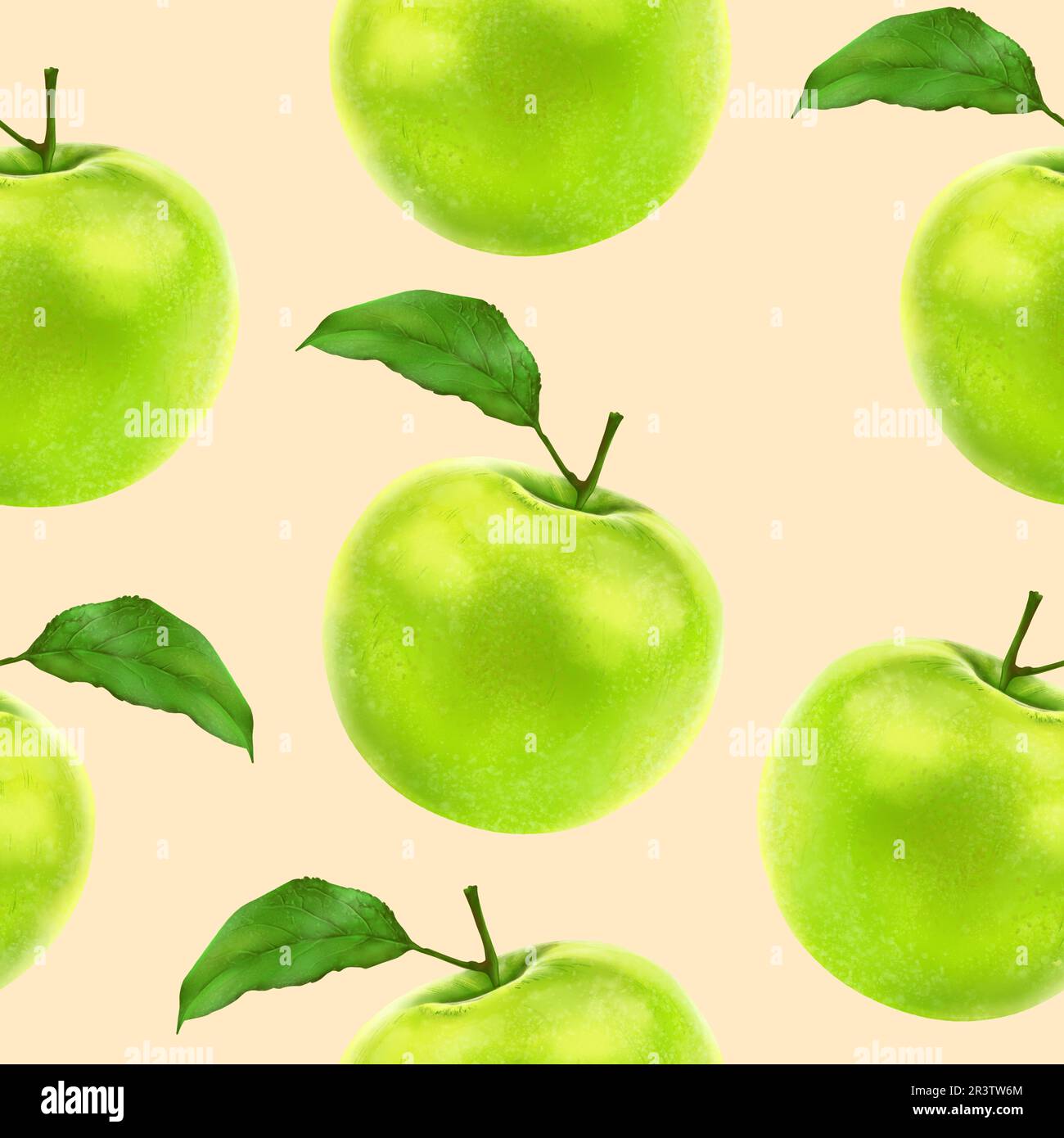 Illustration realism seamless pattern fruit apple green color on beige ...