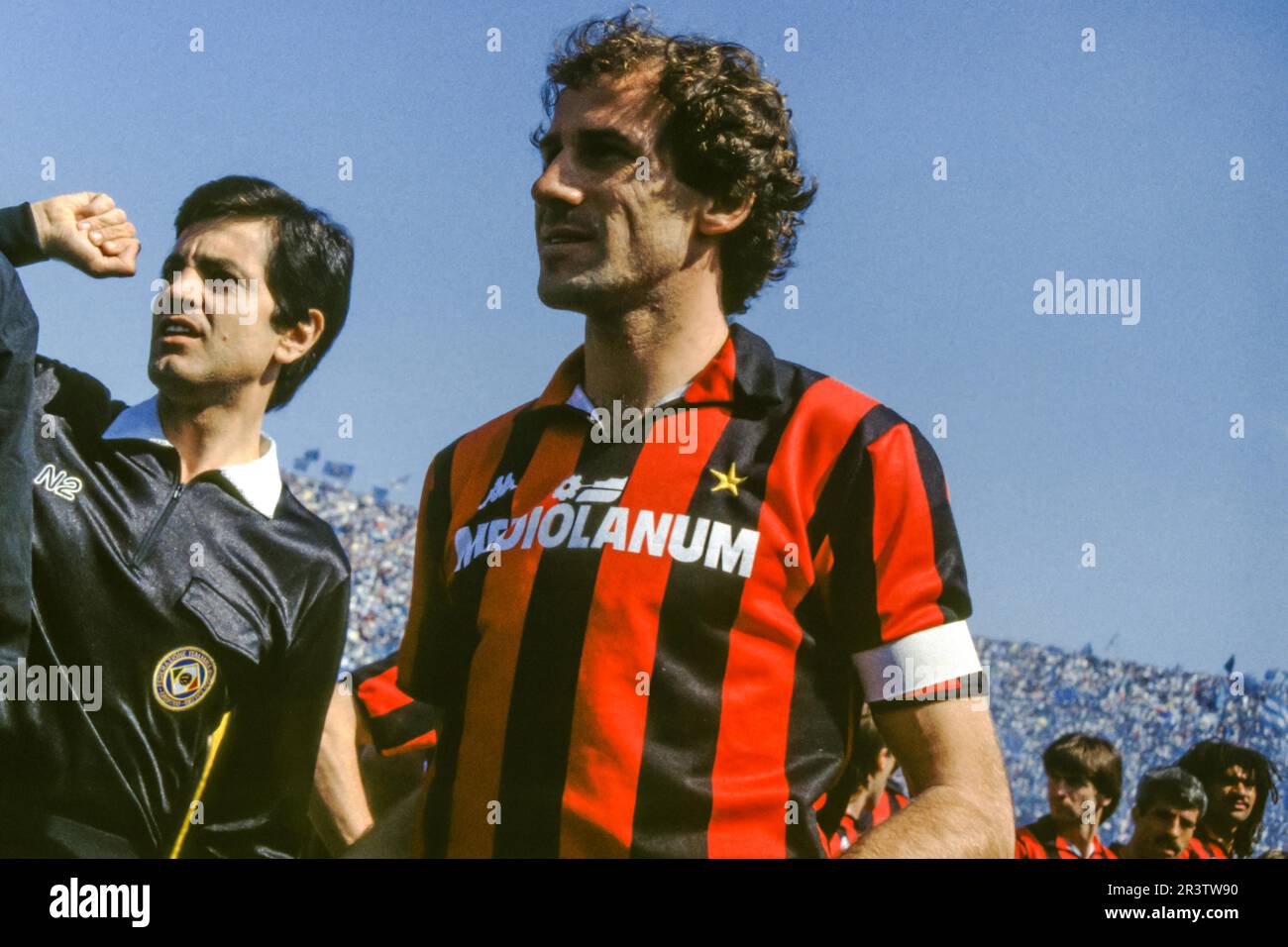 Franco BARESI (AC Milan) r. and the linesman of the match in front of ...