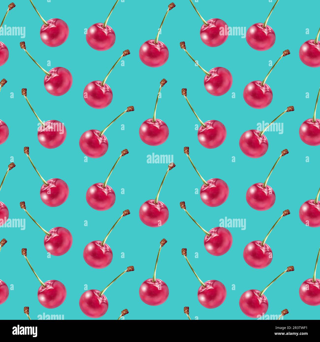 Illustration realism seamless pattern berry red cherry on a blue green ...
