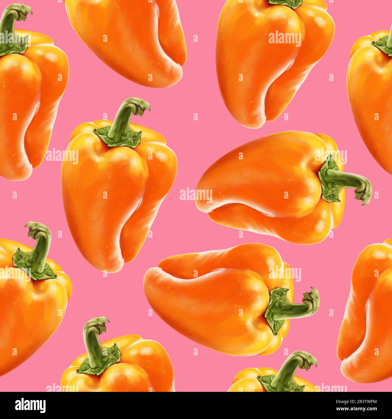 Illustration realism seamless pattern vegetable paprika orange color on ...
