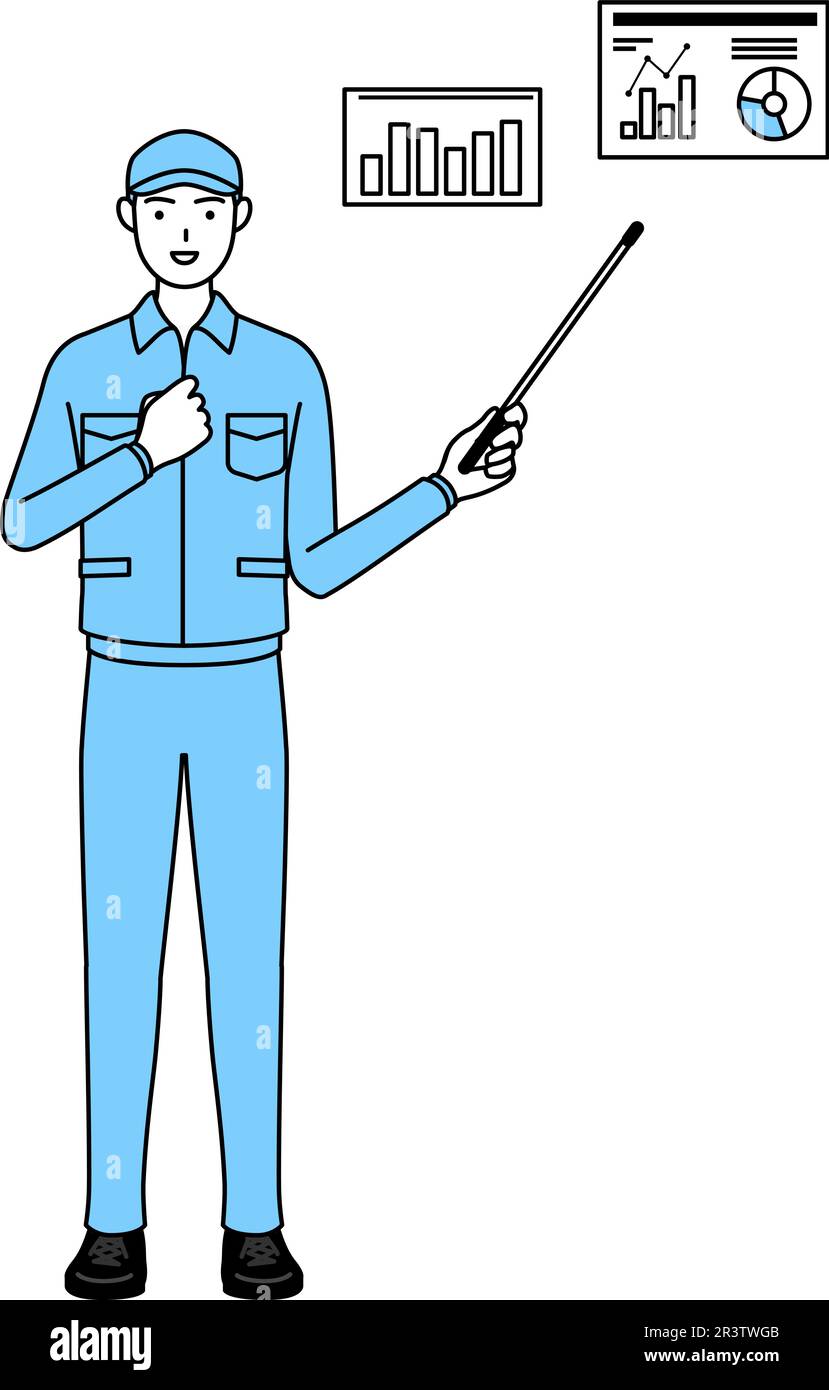 Man in hat and work clothes analyzing a performance graph, Vector ...